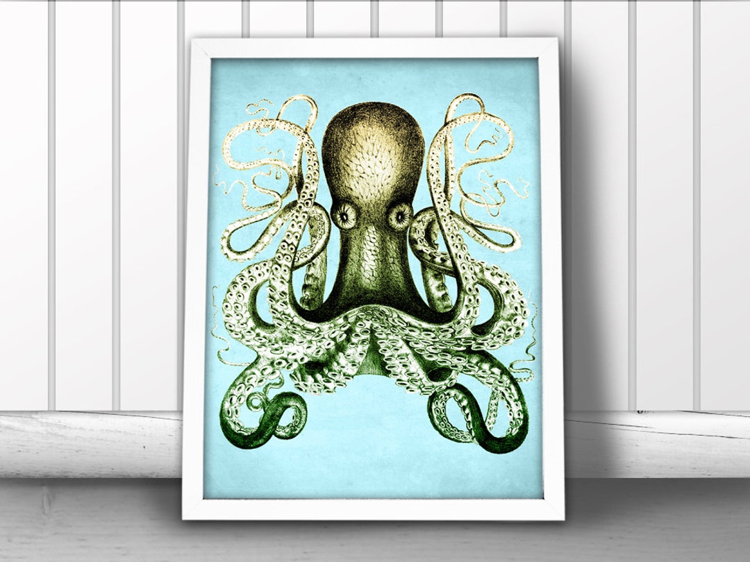 Giant Octopus Poster - Nautical Wall Art - Marine Life Art - Beach ...
