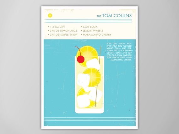 Tom Collins Art Print Retro Food and Drink Poster Tom | Etsy