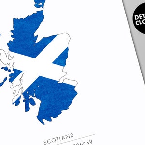 Scotland Flag Map Art Print With Country Coordinates - Geography Poster ...