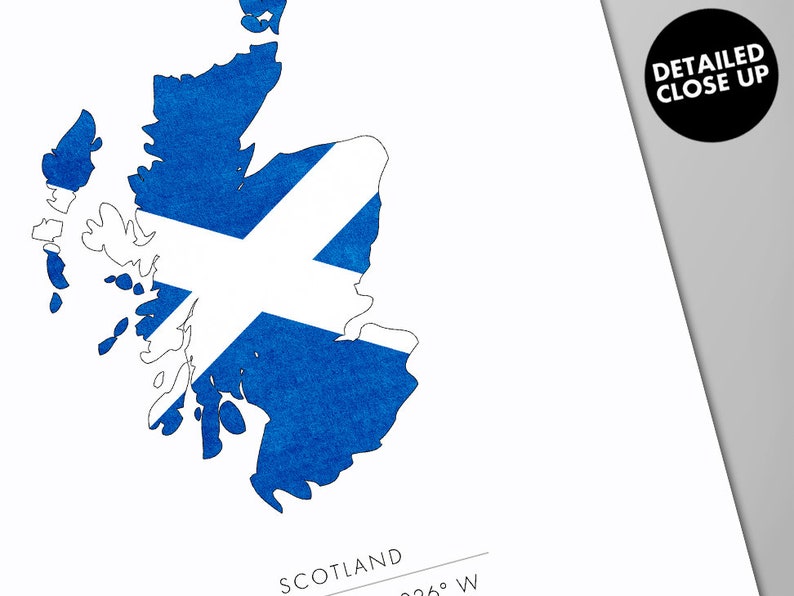 Scotland Flag Map Art Print With Country Coordinates - Geography Poster ...