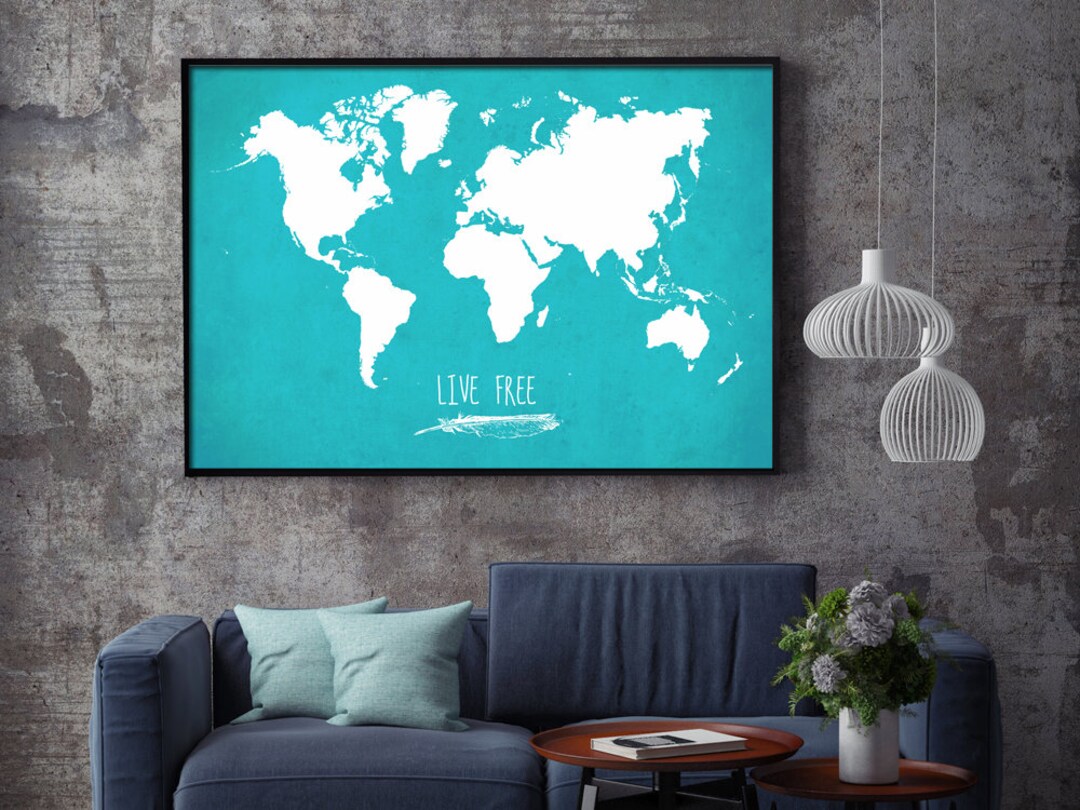 World Map Poster - Live Free Art Print - Map of the World - Travel ...