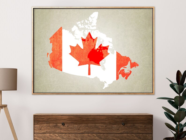 Canada Map Art Print Canadian Flag Poster Maps and Travel - Etsy