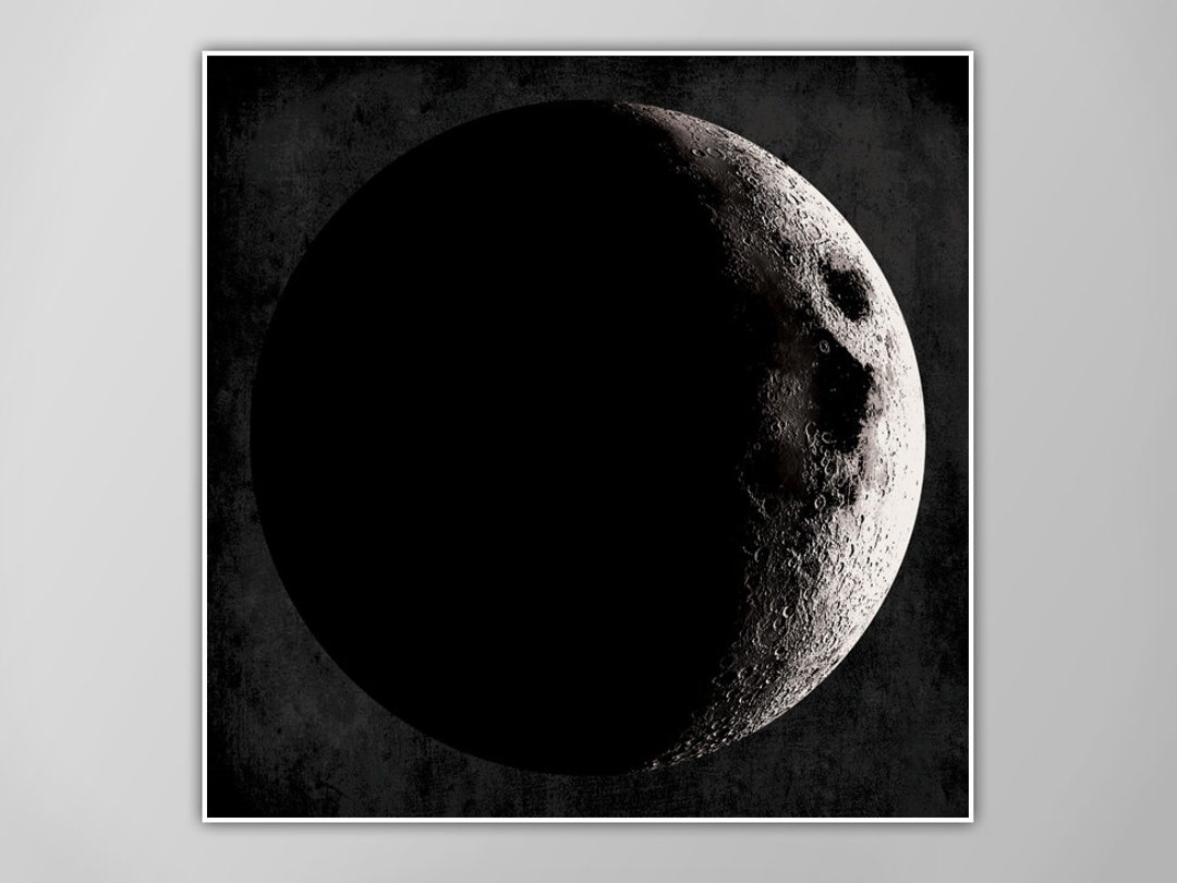 Waxing Crescent Moon Art Print - Black and White Square Moon Poster ...
