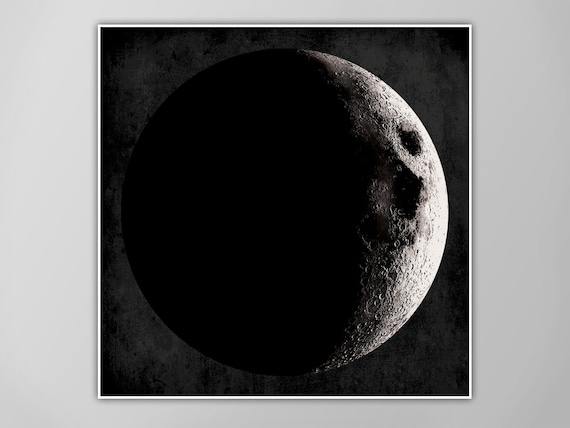 Waxing Crescent Moon Art Print Black and White Square Moon - Etsy