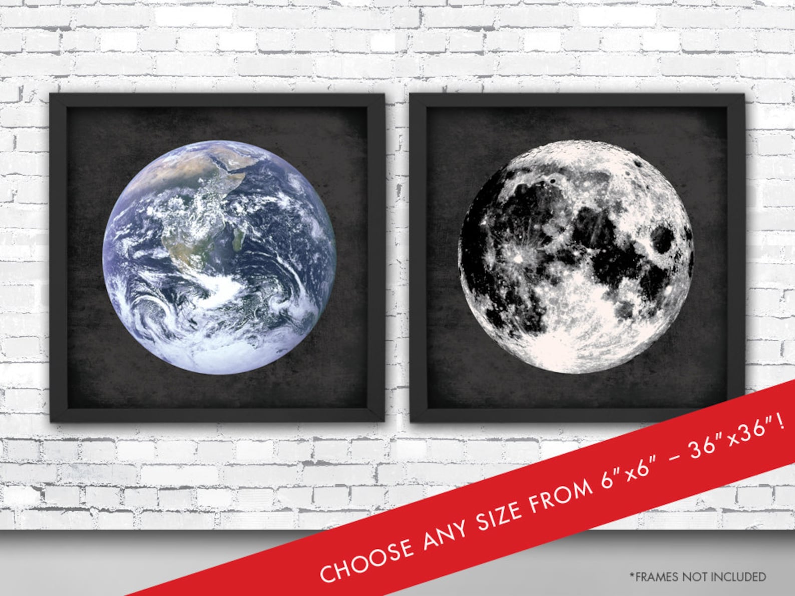 Earth and Moon Print Set - Full Moon Poster - Planet Earth Art Print ...