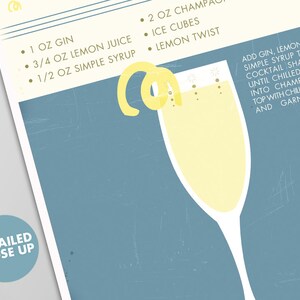 French 75 Cocktail Poster - Retro Food Drink Decor - Mid Century Modern ...