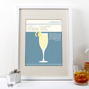 French 75 Cocktail Poster - Retro Food Drink Decor - Mid Century Modern ...
