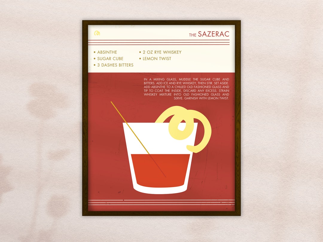 Sazerac Art Print - Giclee and Canvas - Cocktail Poster - Sazerac Print ...