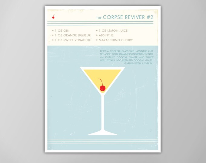 Corpse Reviver No 2 Cocktail Poster Retro Bar Art Drink Print - Etsy