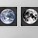 Earth and Moon Print Set - Full Moon Poster - Planet Earth Art Print ...