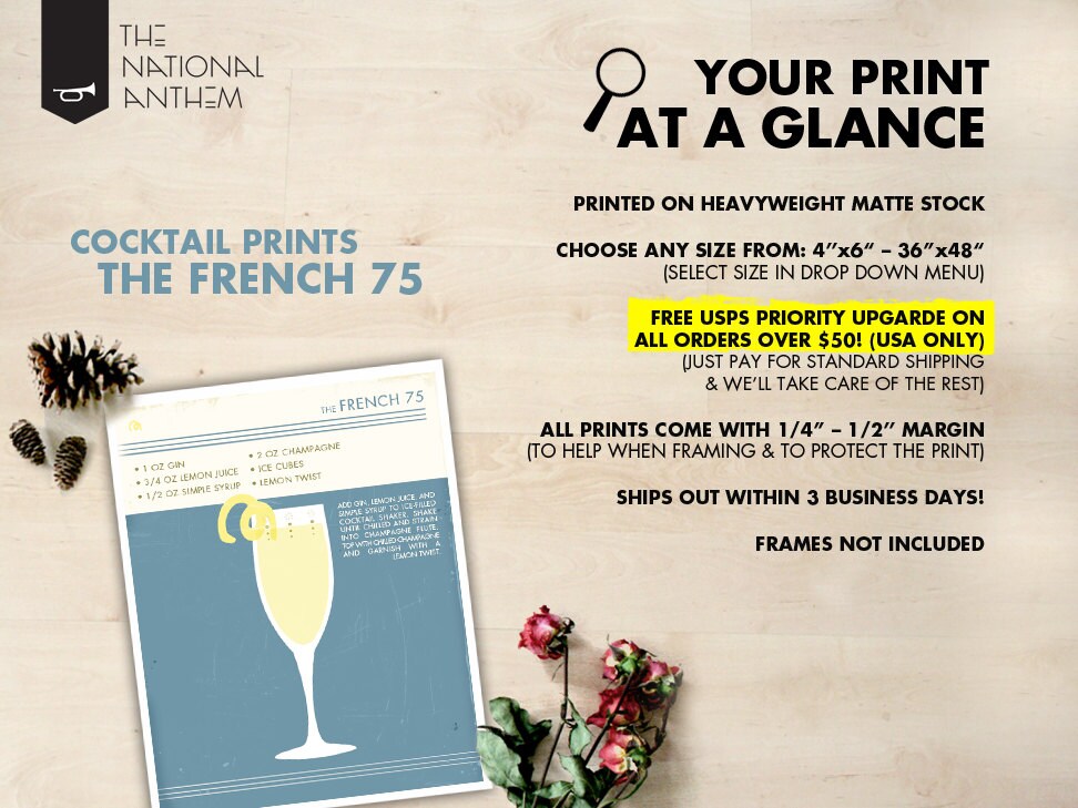 French 75 Cocktail Poster Retro Food Drink Poster Vintage | Etsy