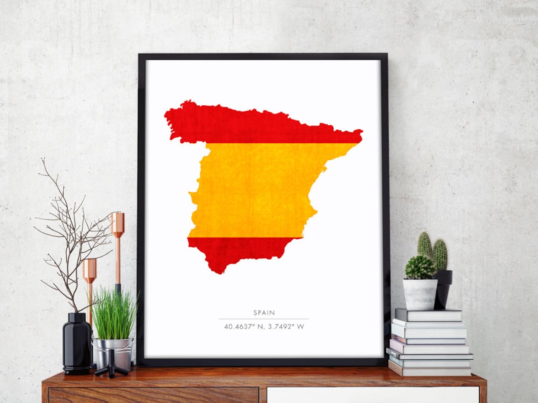 Spain Flag Map Outline Art Print - Spain Map - Travel Poster - European ...