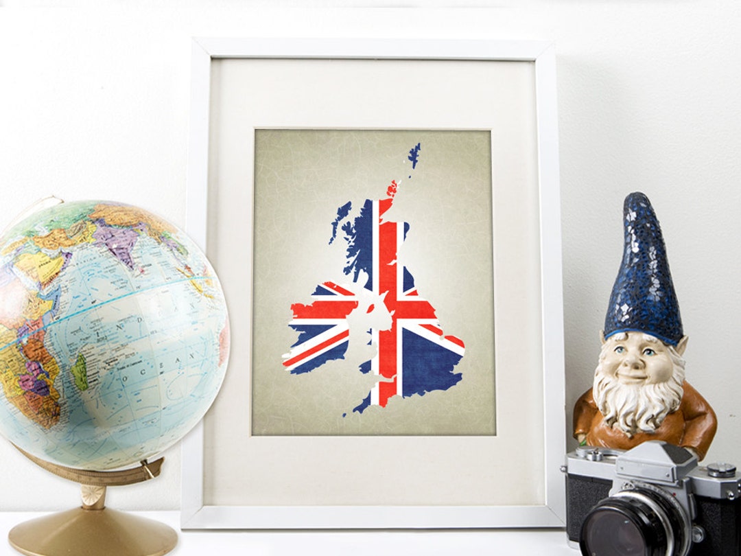 United Kingdom Map Art Print - UK Map - UK Flag Poster - Union Jack ...