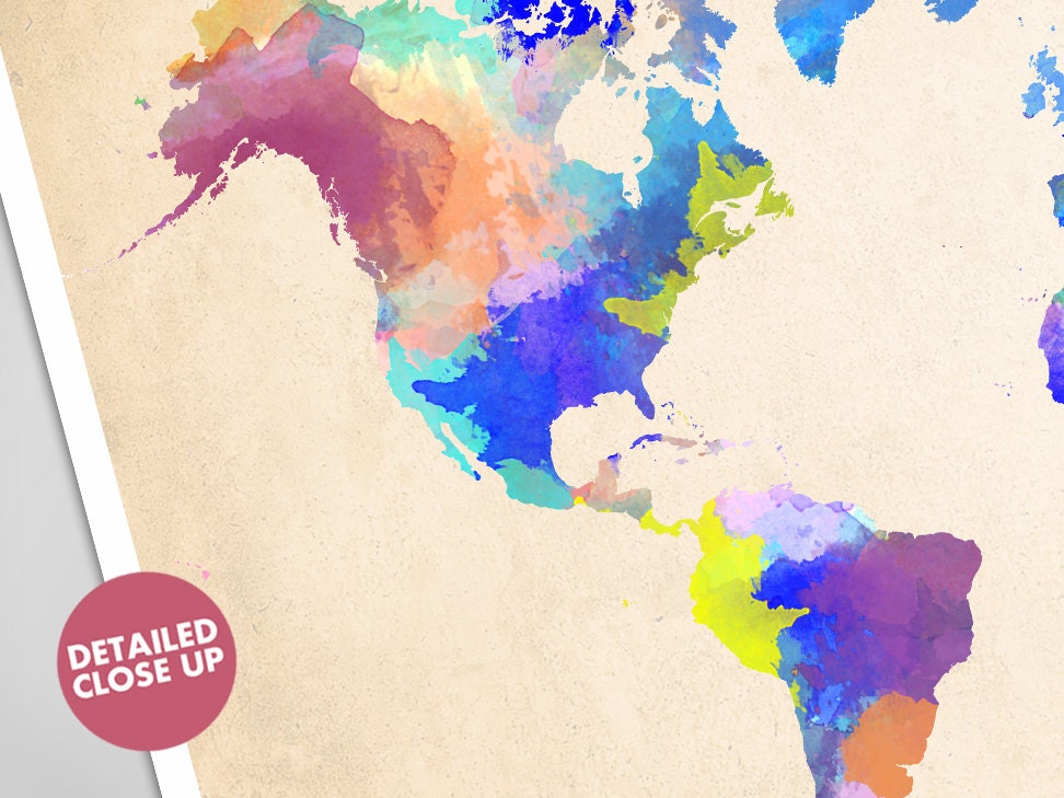 Watercolor World Map - Large Map Wall Art - Travel Decor - World Poster ...