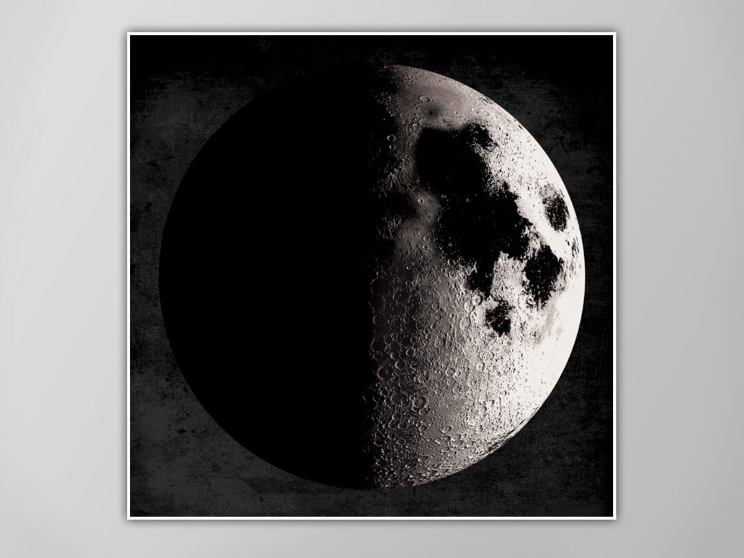 Giant Moon Poster - Half Moon Art Print - Square Moon Print - Luna ...