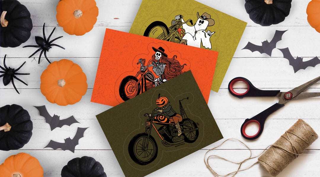 Halloween Motorcycle Garland DIY Kit | Spooky Retro Biker Decor - Etsy