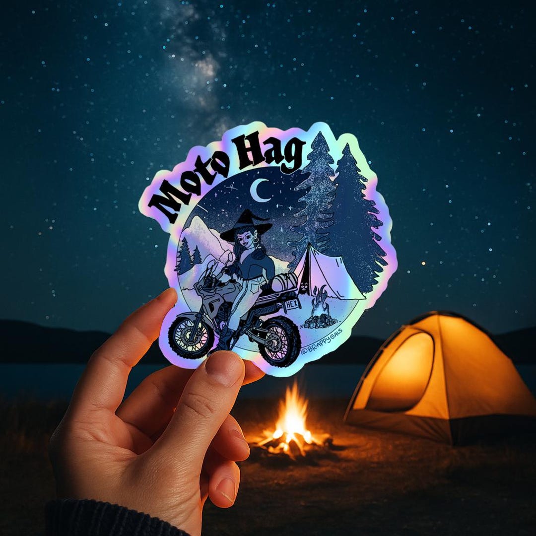 Moto Hag Holographic Sticker | Motorcycle Witch Adventure Bike ...