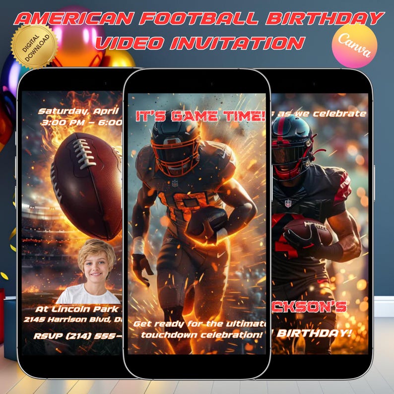 Football Birthday Video Invitation | Touchdown Party (digital Download ...