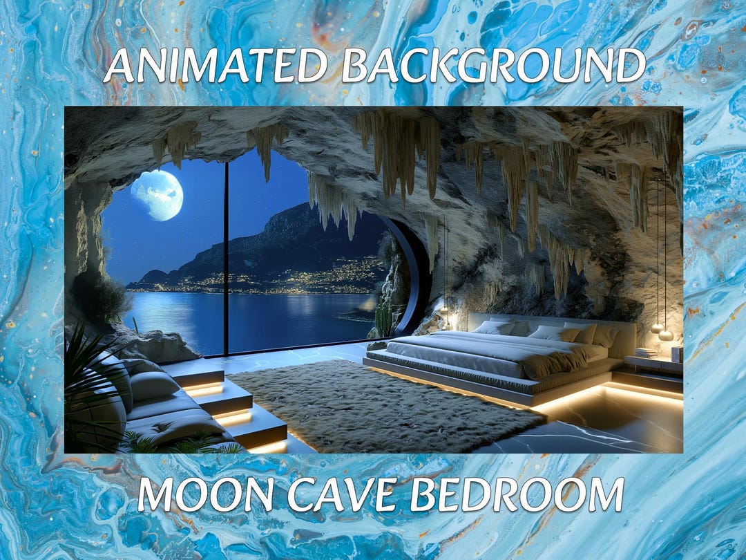 Animated Stream Overlay – Moon Cave Bedroom Background | Relaxing 20s ...
