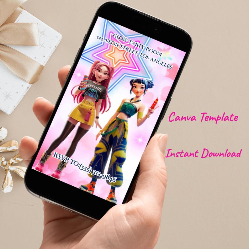 K Pop Demon Hunters Video Invitation, Valentine’s Party Invite, Canva ...