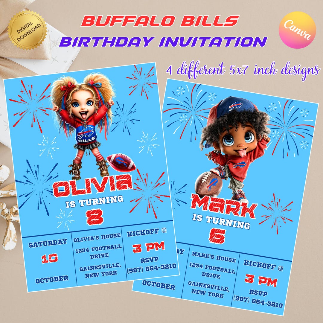 Buffalo Bills Birthday Invitation Template, Kids Football Party ...