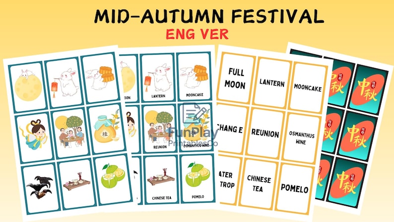 Mid-autumn Festival Printable Matching Cards | English, Mandarin ...