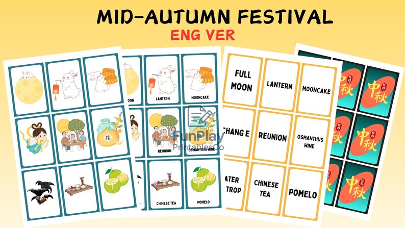 Mid-autumn Festival Printable Matching Cards | English Versions ...