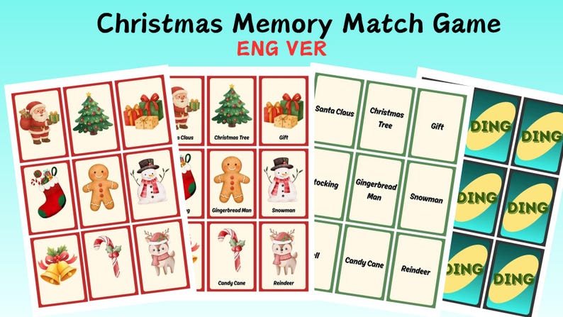 Christmas Memory Match Game Printable Holiday Matching Cards_english ...