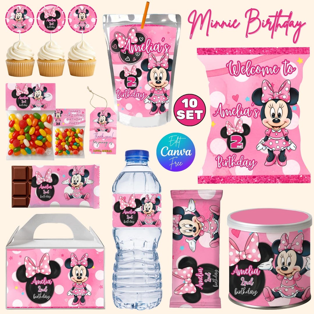 Minnie Mouse Birthday 10 Party Favors, Minnie Birthday Printables, Chip ...