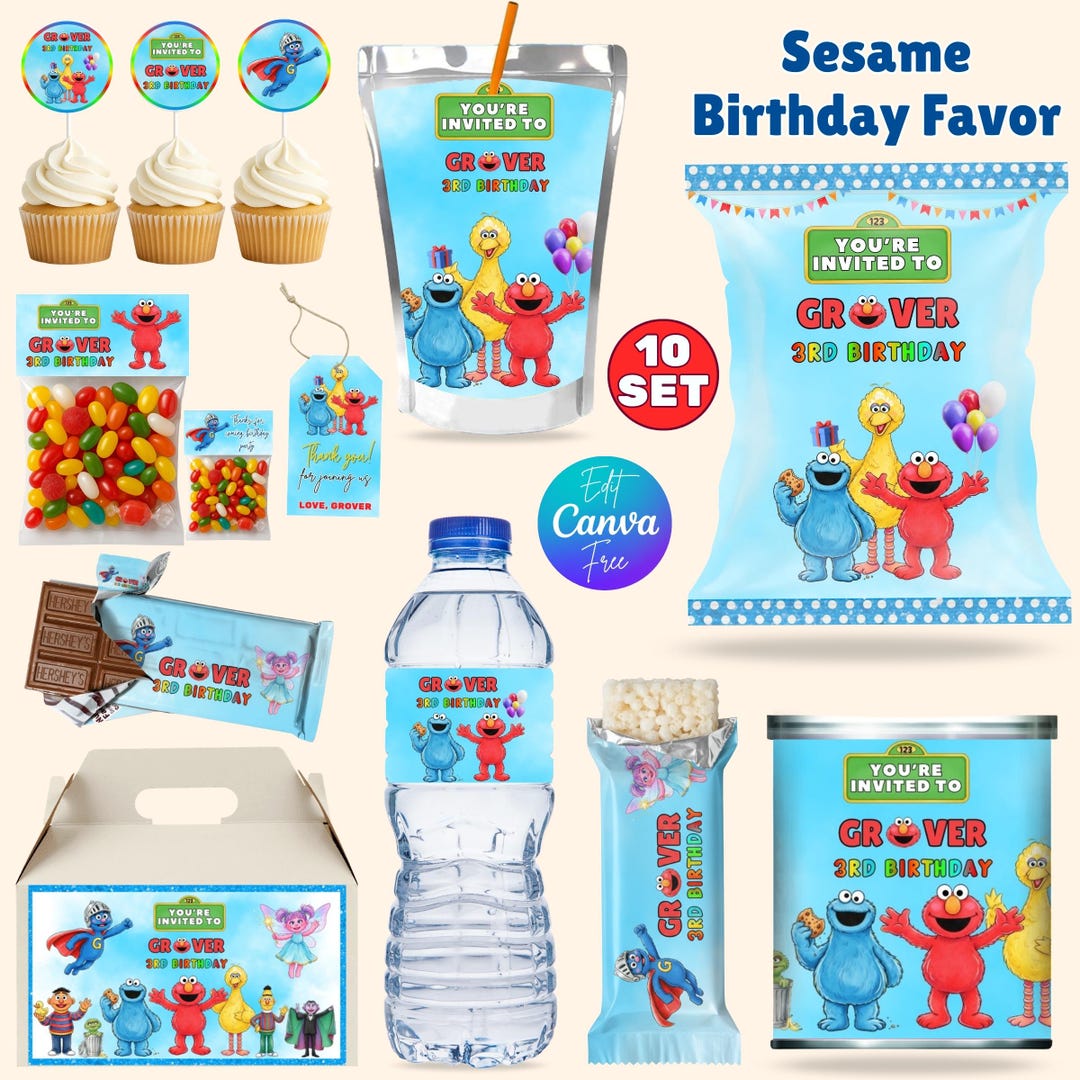 Sesame Street Party Favor, Elmo Birthday, Sesame Chips Bag, Elmo Favors ...