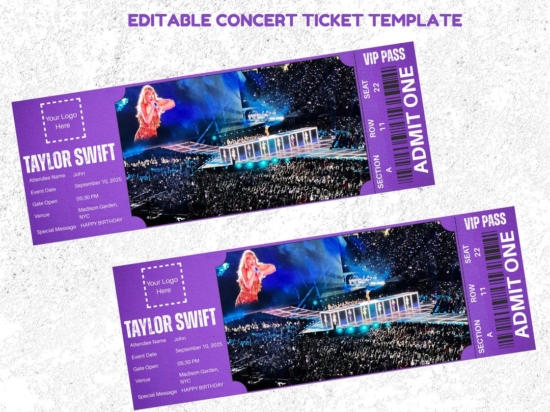 Editable Concert Ticket Template | VIP Pass | Printable Music Event ...