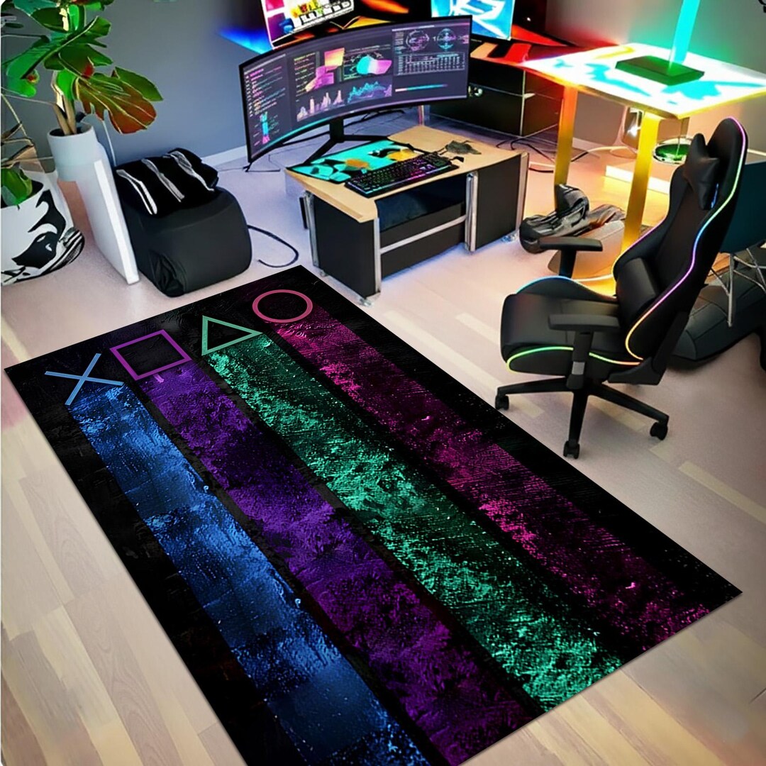 Game Over Themed Area Rug, Joystick Carpet, Gaming Room Decor, Retro ...