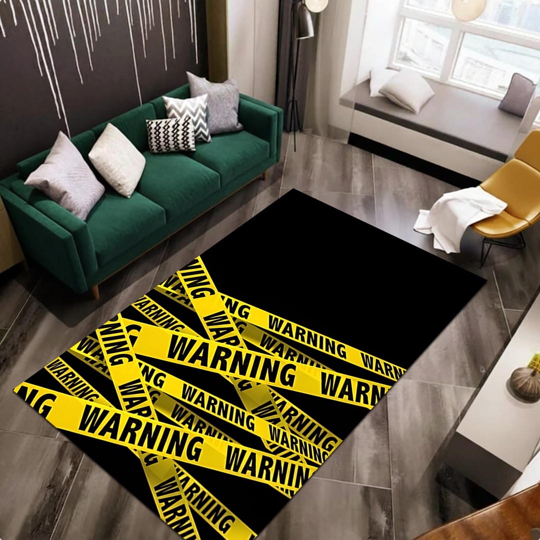 Warning Themed Area Carpet, Caution Tape Mat, Yellow Black Decor ...