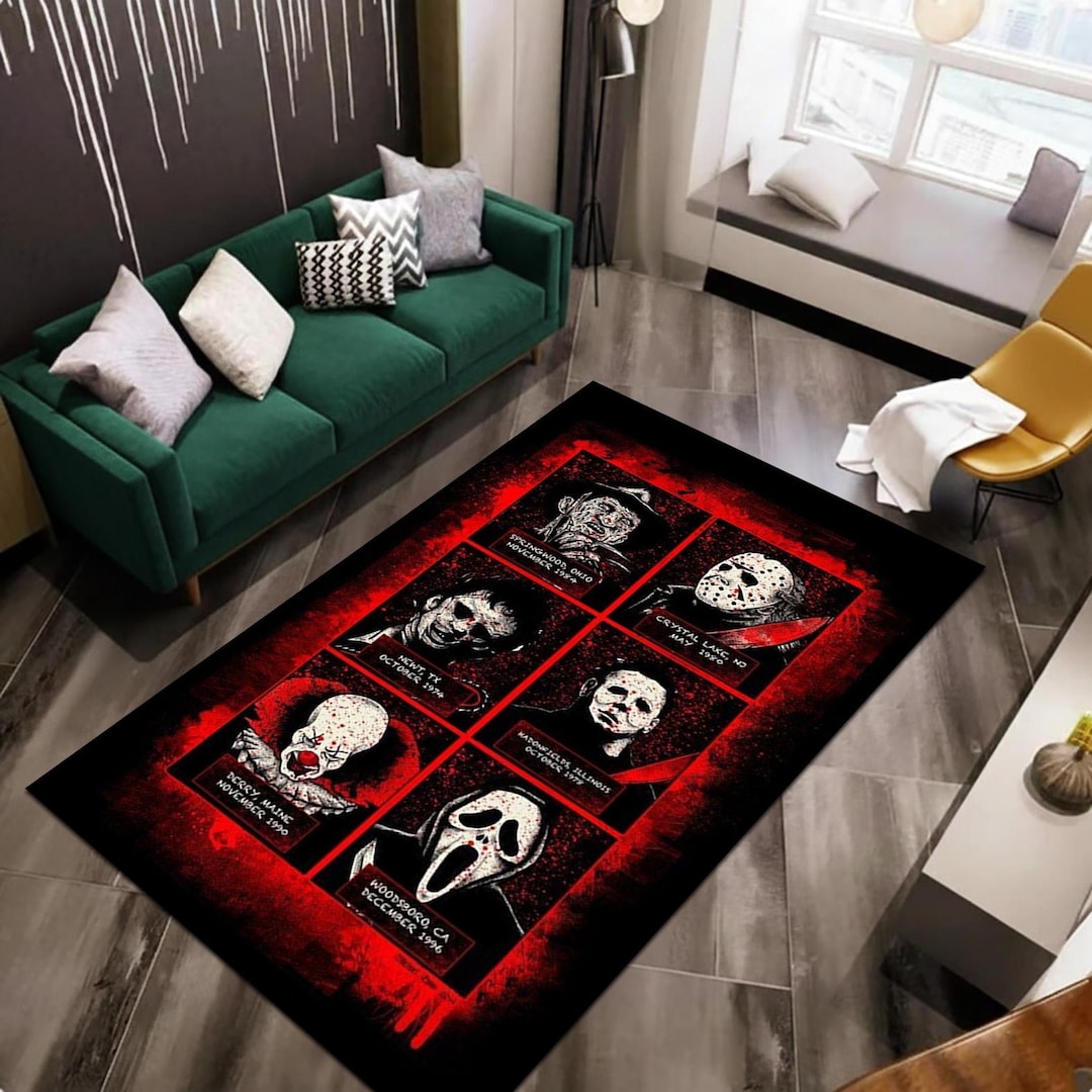 Horror Portrait Themed Area Rug, Slasher Villains Carpet, Chacacters ...