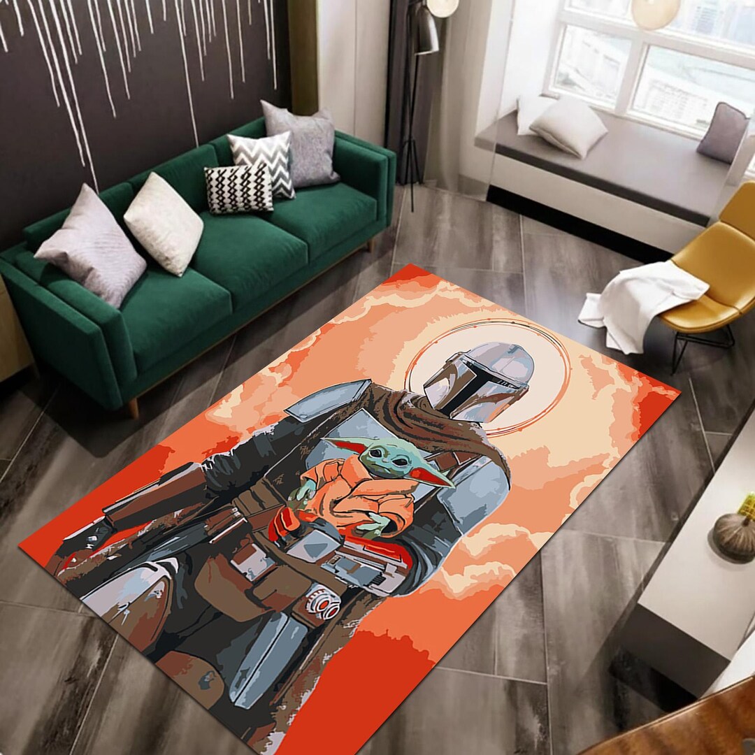 Mandalorian Themed Rug, Sci-fi Bounty Hunter Area Rug, Alien Baby ...