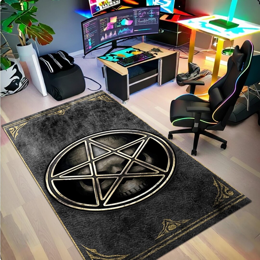 Inverted Star Themed Rug, Occult Symbol Carpet, Gothic Pentacle Floor ...
