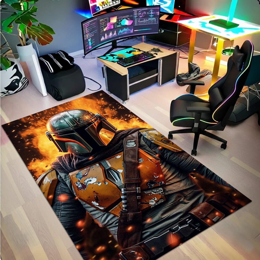 Bounty Hunter Themed Area Rug, Space Warrior Floor Mat, Sci Fi Armor ...