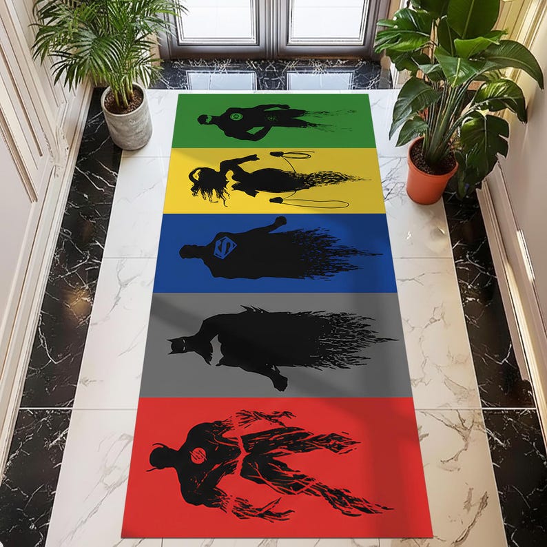 Superhero Themed Runner, Comic Block Floor Mat, Graphic Hero Decor, Pop ...