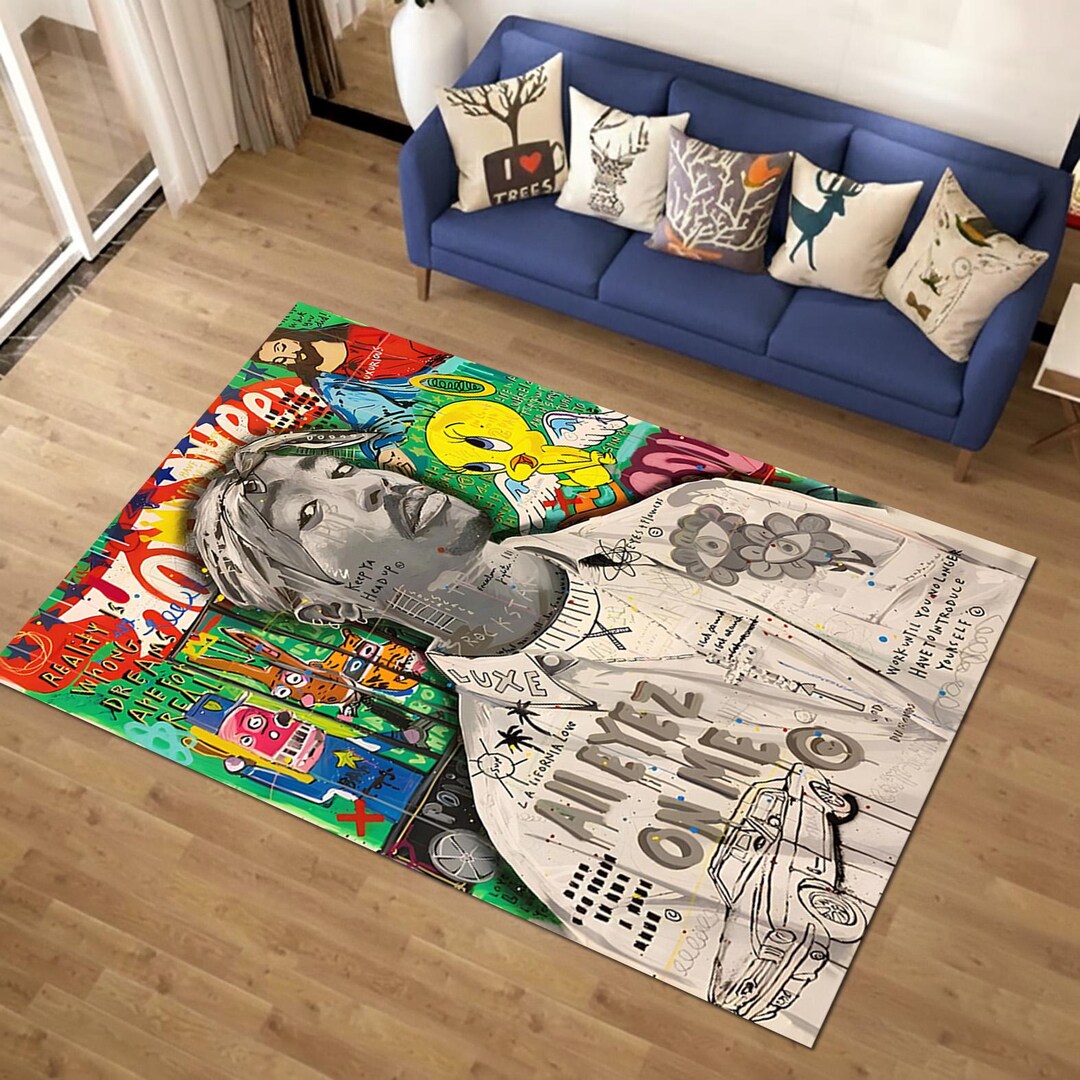 Graffiti Pop Area Rug, Rap Music Decor, Urban Style Portrait Carpet ...