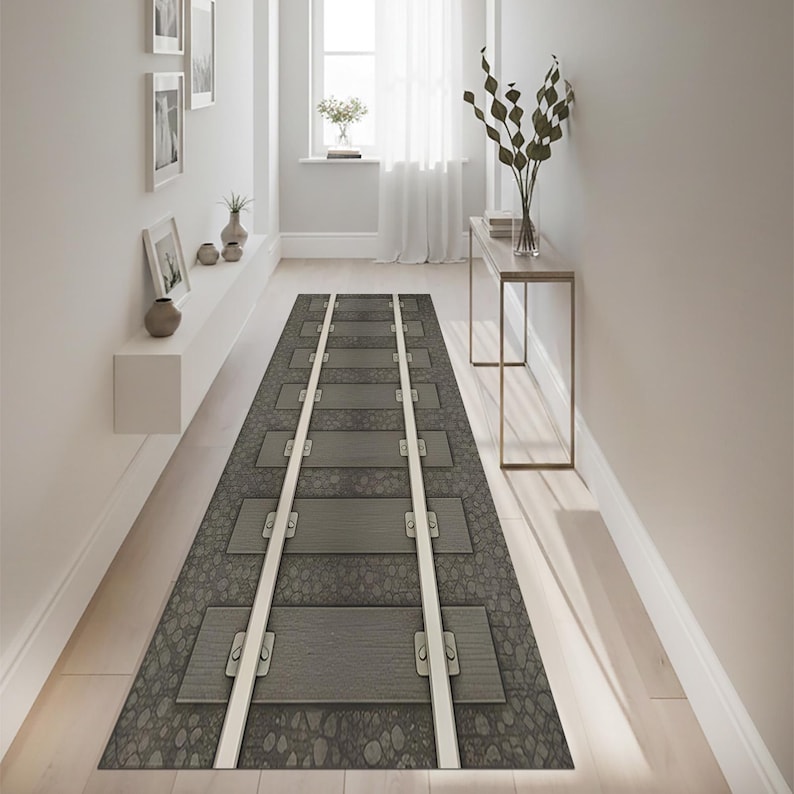 Realistic Railroad Runner,industrial Track Mat, Gray Train Rug ...