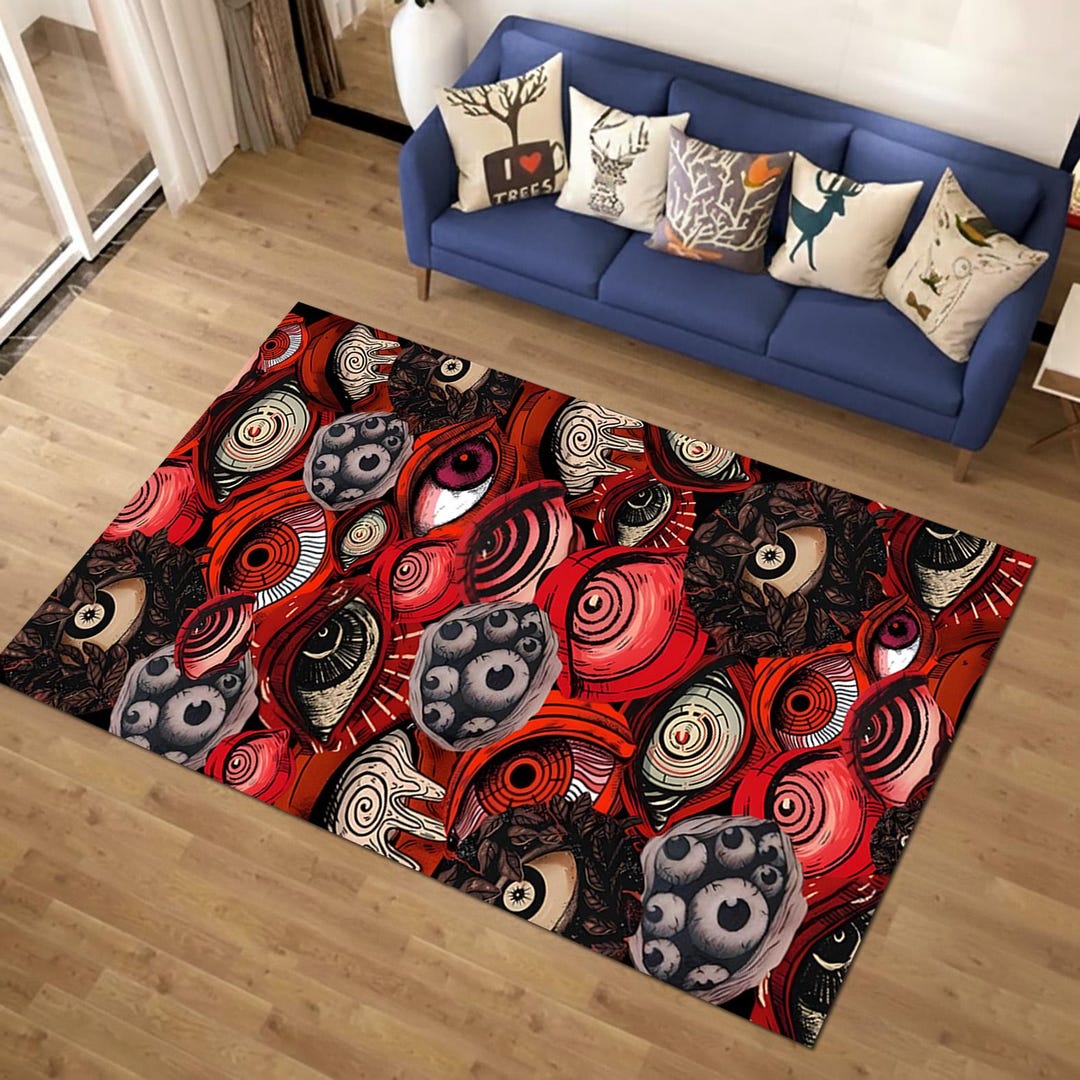 Eye Pattern Themed Rug, Surreal Art Mat, Black White Decor, Abstract ...
