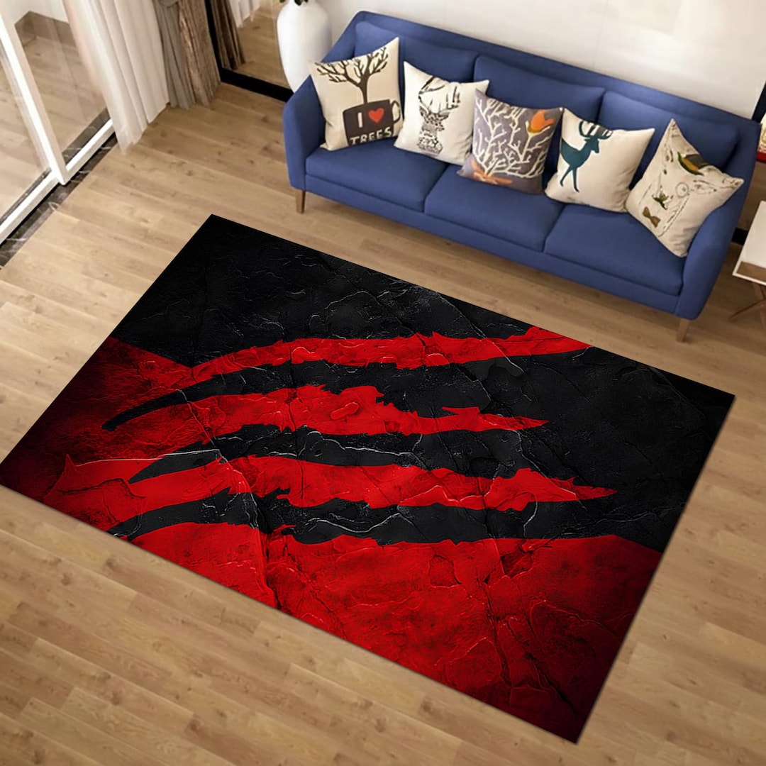 Red Black Claw Marks Grunge Area Rug, Dark Gamer Floor Mat - Etsy