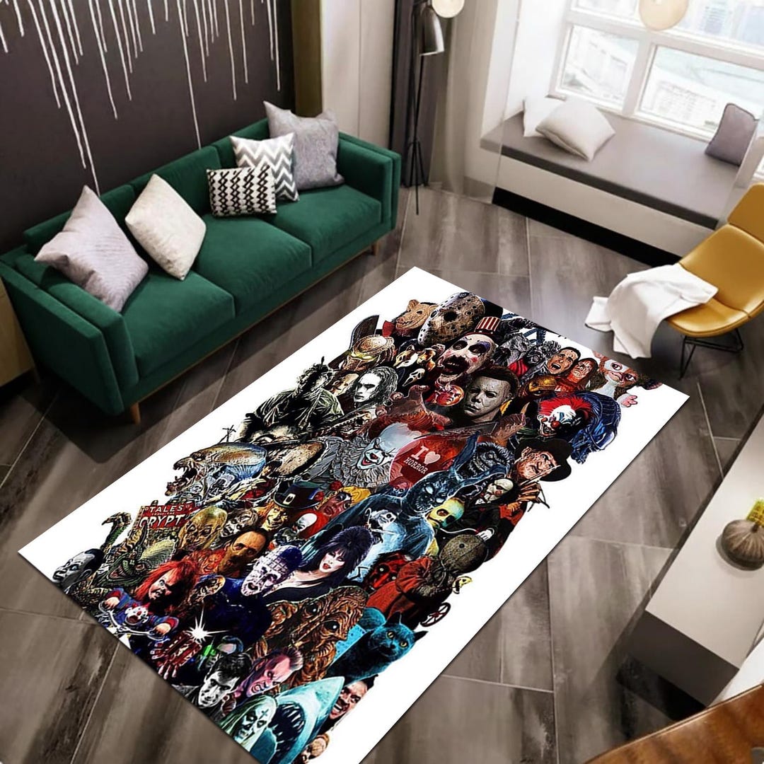 Horror Film Themed Area Rug, Scary Movie Floor Mat, Slasher Theme ...