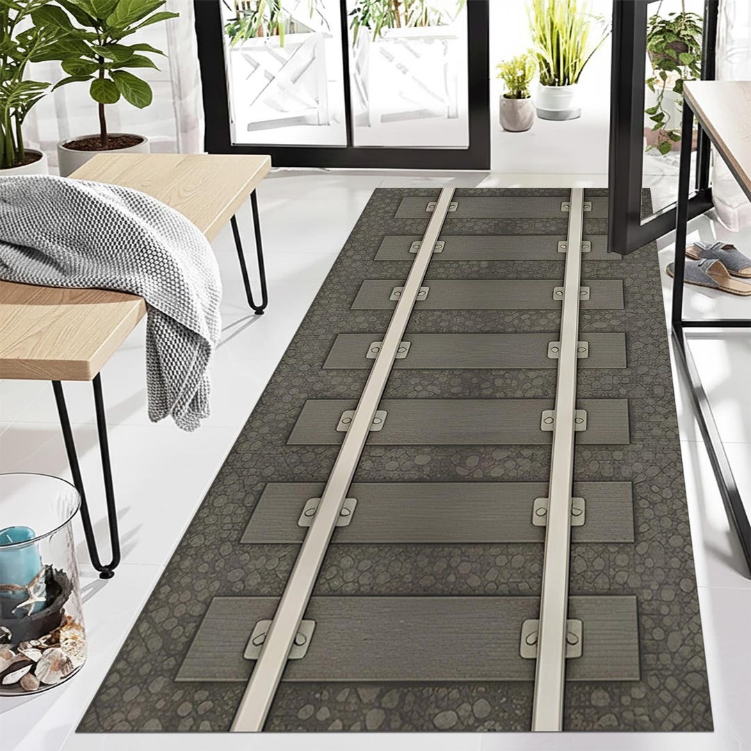 Realistic Railroad Runner,industrial Track Mat, Gray Train Rug ...