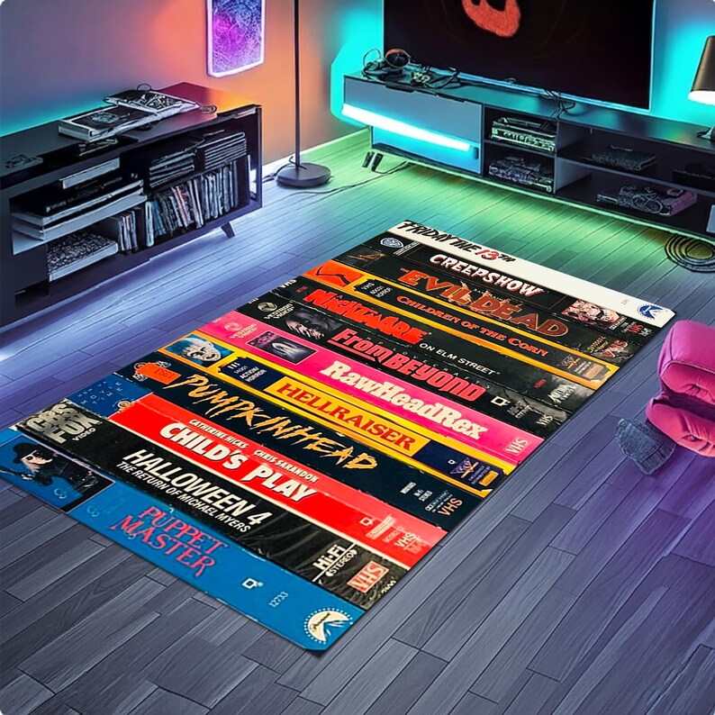 VHS Horror Themed Rug, Cult Film Decor, Retro Cassette Floor Mat, 80s ...
