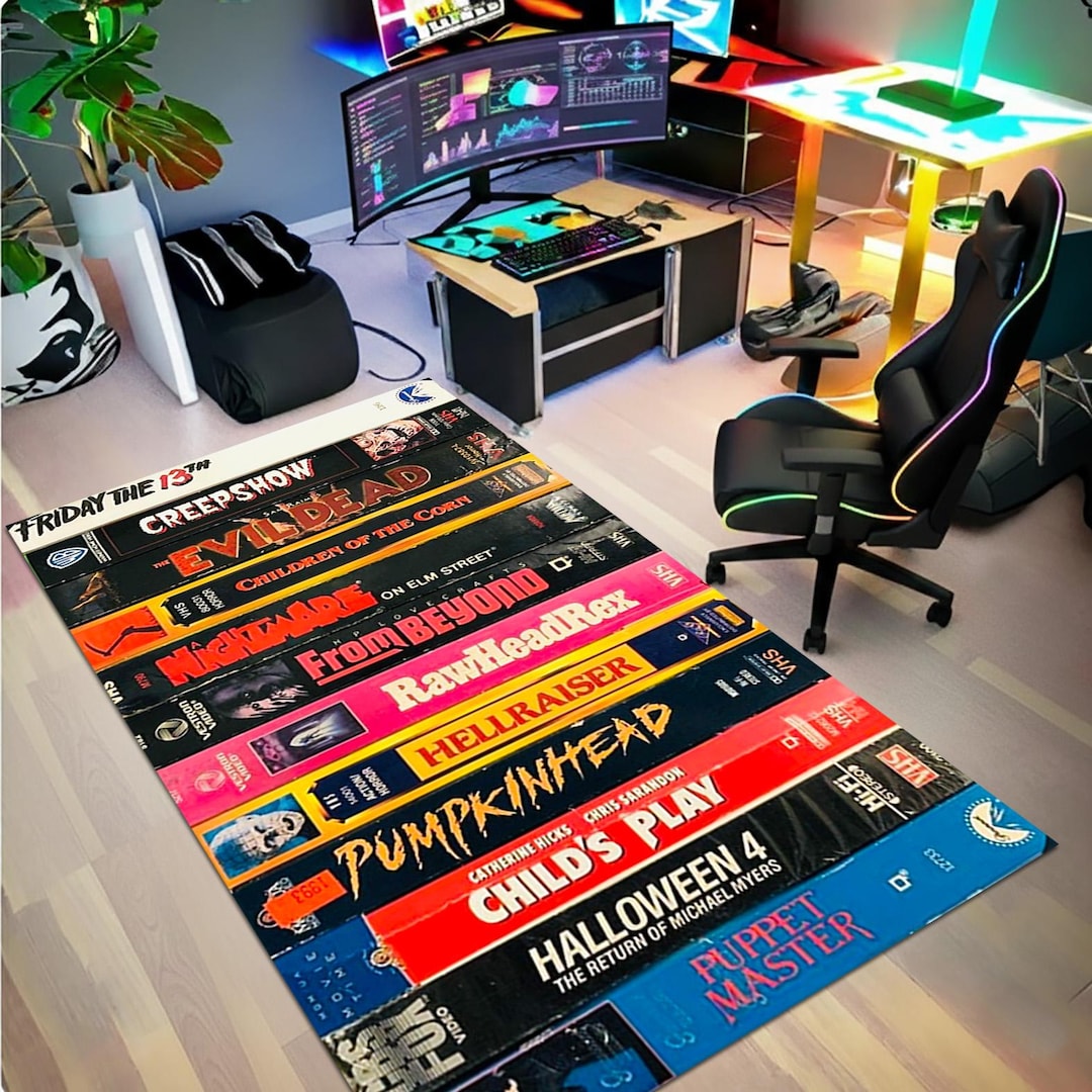 VHS Horror Themed Rug, Cult Film Decor, Retro Cassette Floor Mat, 80s ...