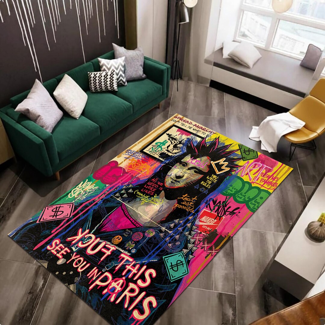 Punk Rock Area Rug, Graffiti Girl Carpet, Neon Street Style Rug ...