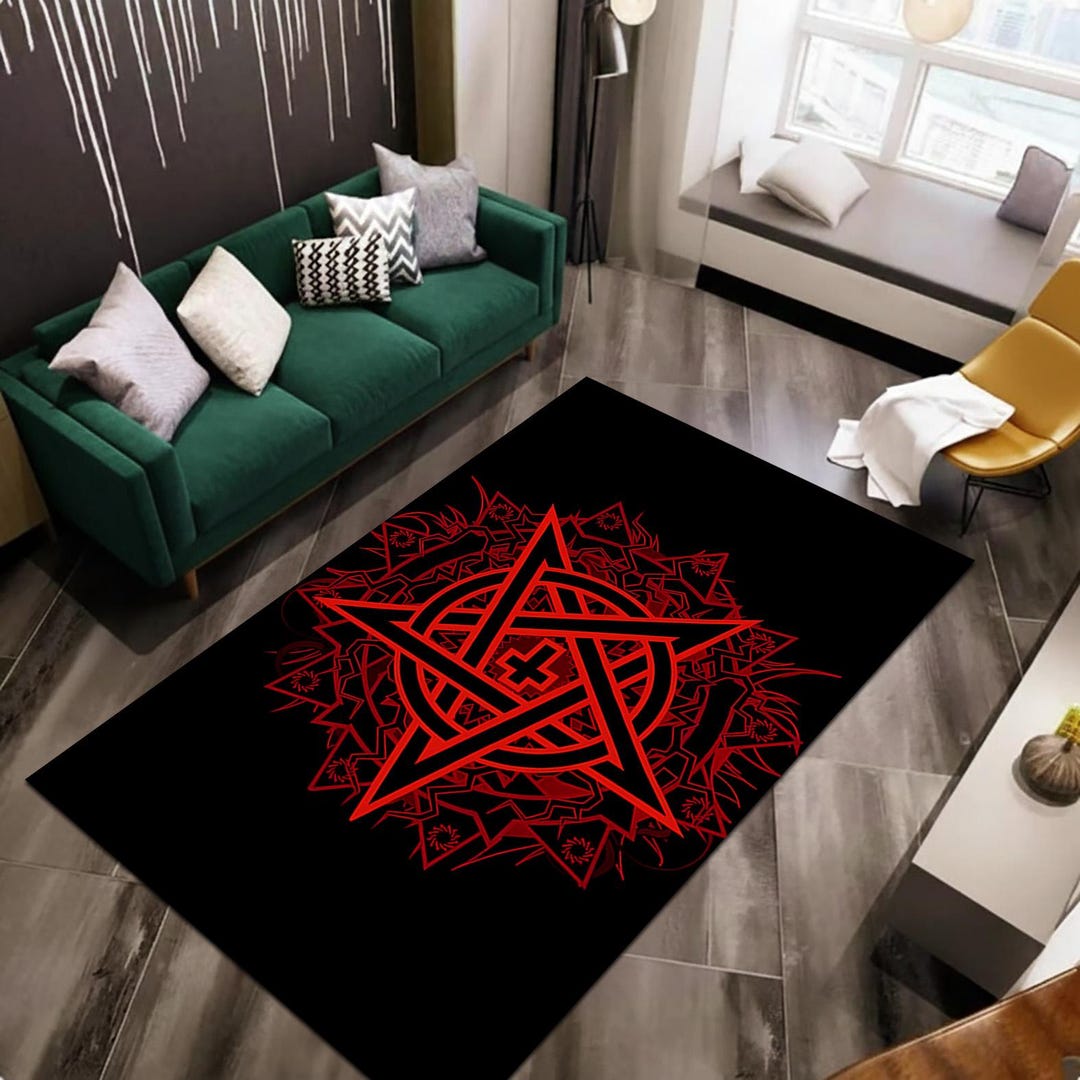 Gothic Occult Themed Rug, Dark Symbol Carpet, Black Gold Statement Rug ...