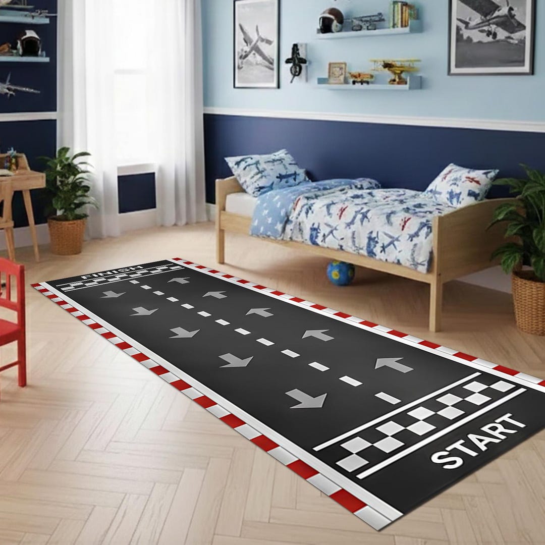 Race Track Themed Runner, Start Finish Line Mat, Directional Arrow Rug ...