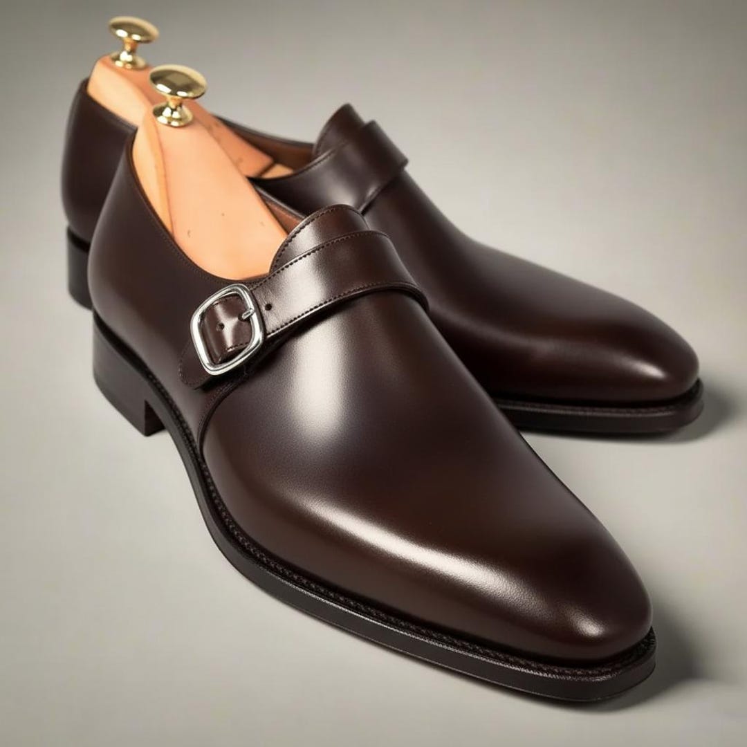 Handmade Brown Leather Single Monk Strap – Men’s Luxury Formal Dress ...